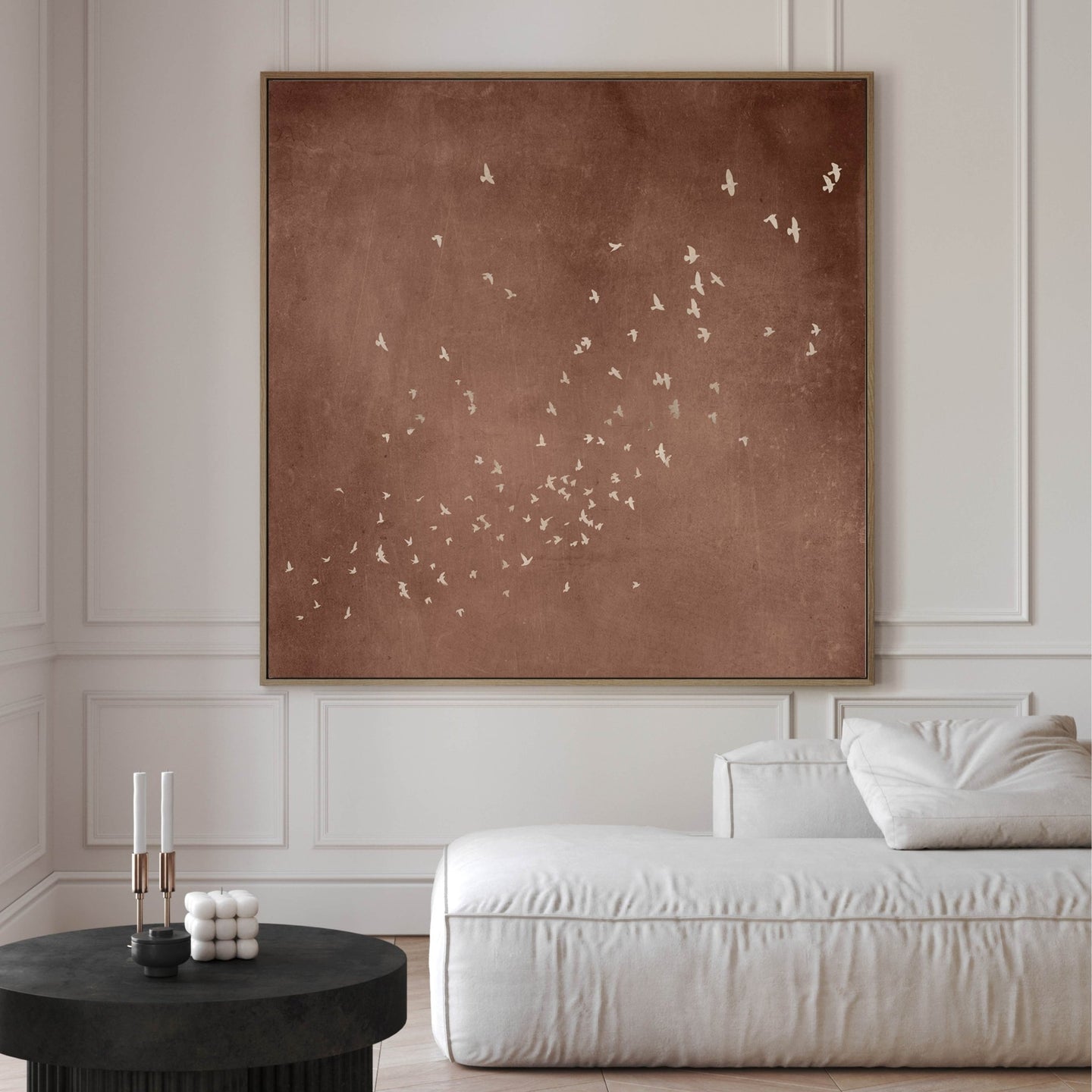 Flock Square Framed Canvas - Mocha – AureousHome