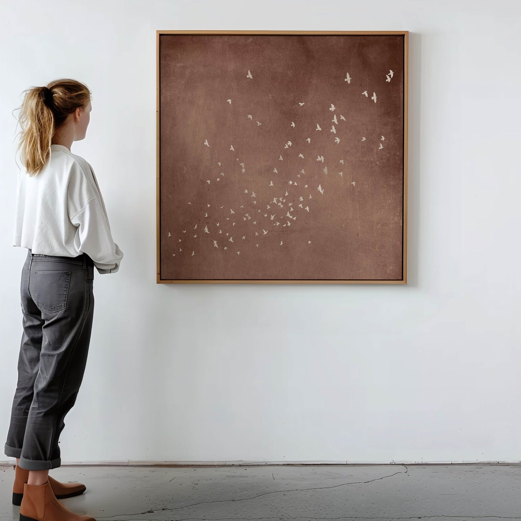 Flock Square Framed Canvas - Mocha – AureousHome