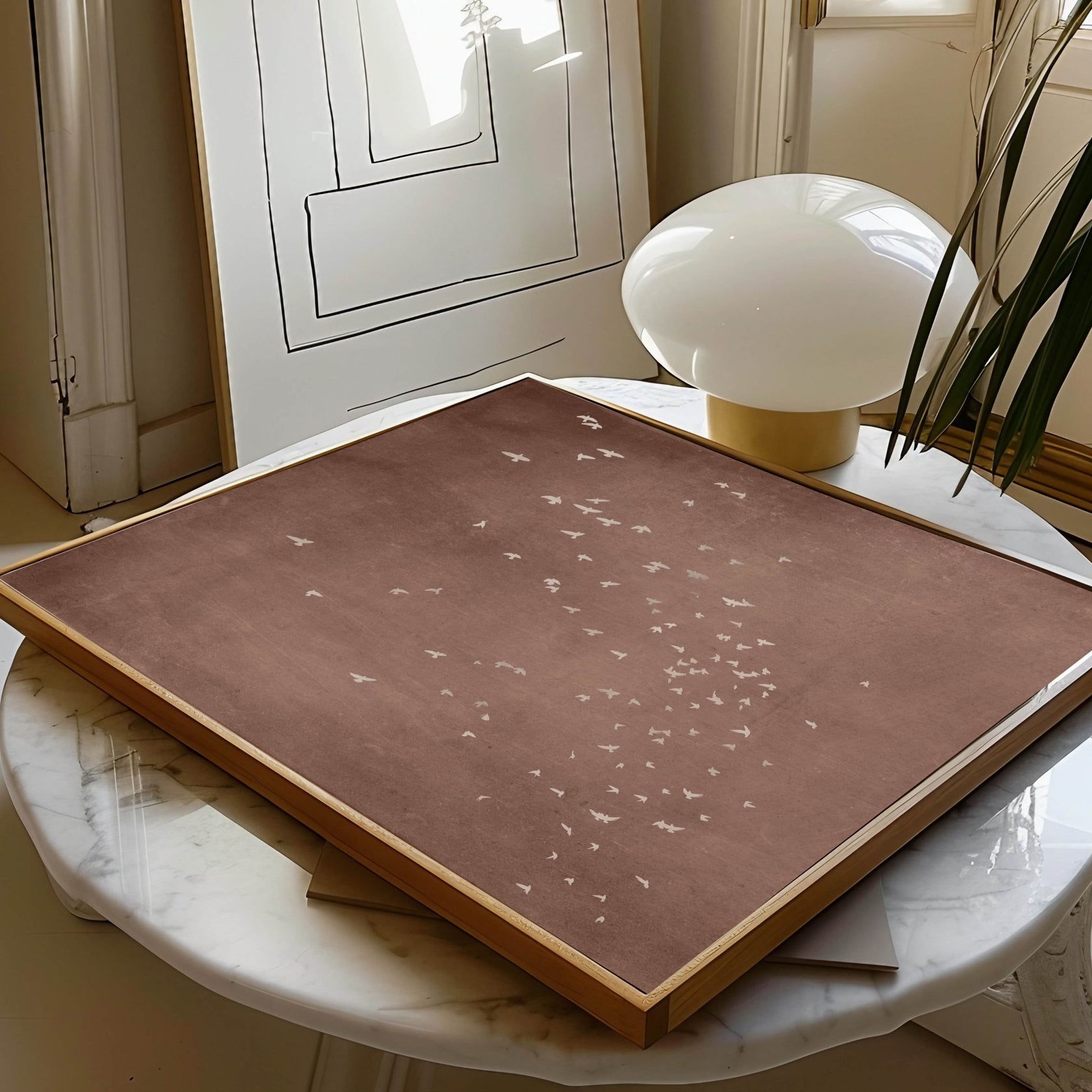 Flock Square Framed Canvas - Mocha – AureousHome