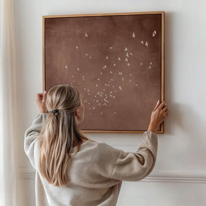 Flock Square Framed Canvas - Mocha – AureousHome