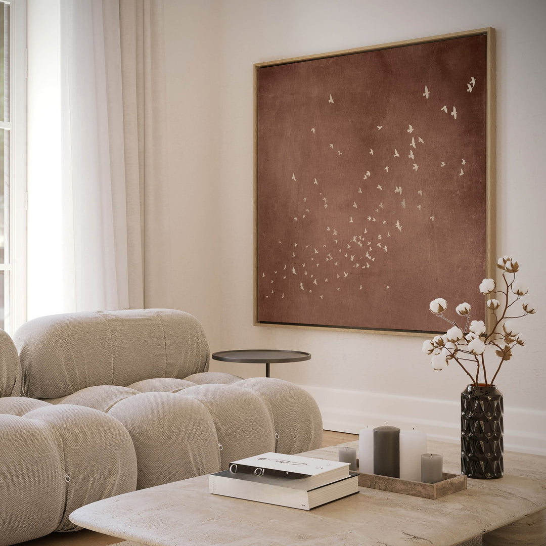 Flock Square Framed Canvas - Mocha – AureousHome