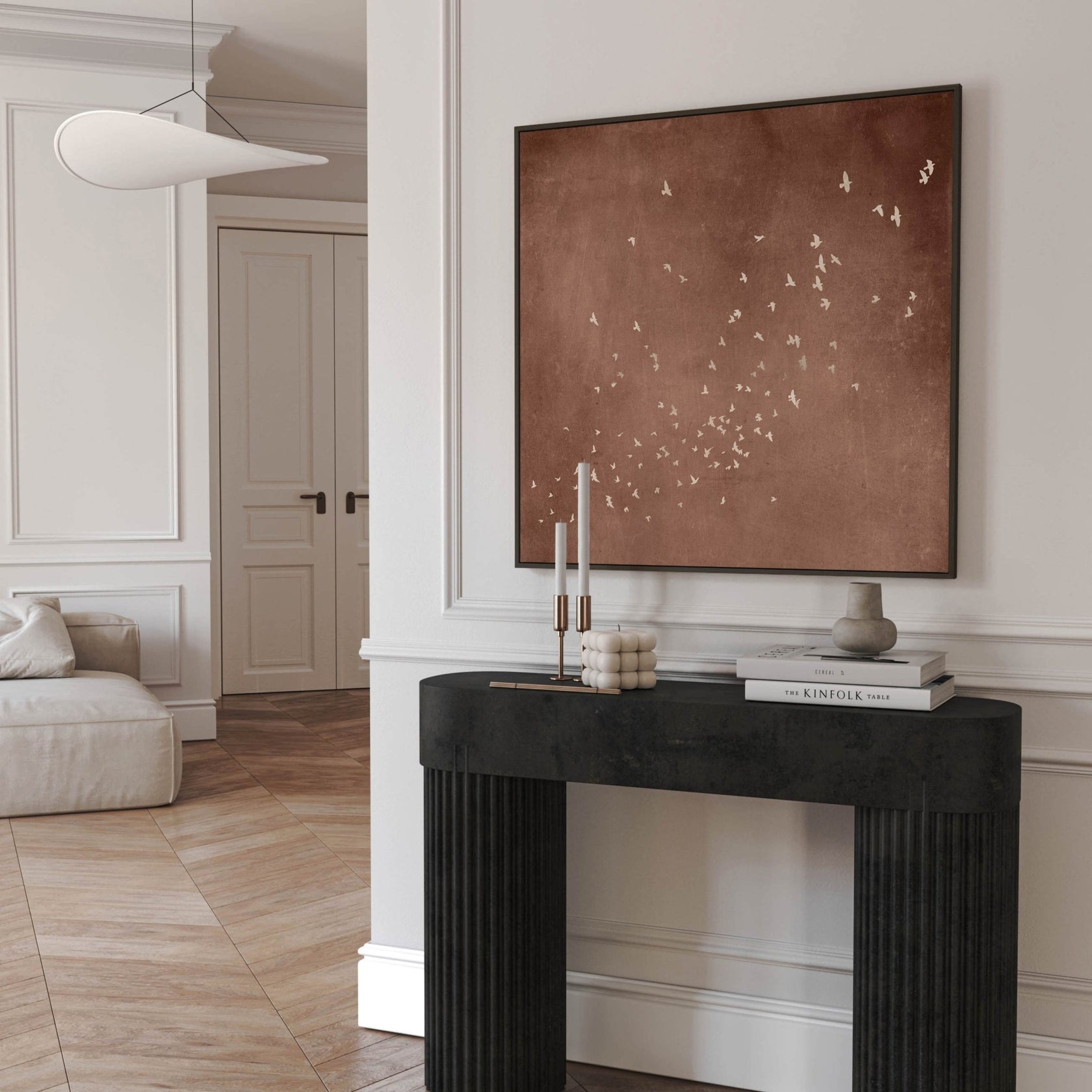 Flock Square Framed Canvas - Mocha – AureousHome