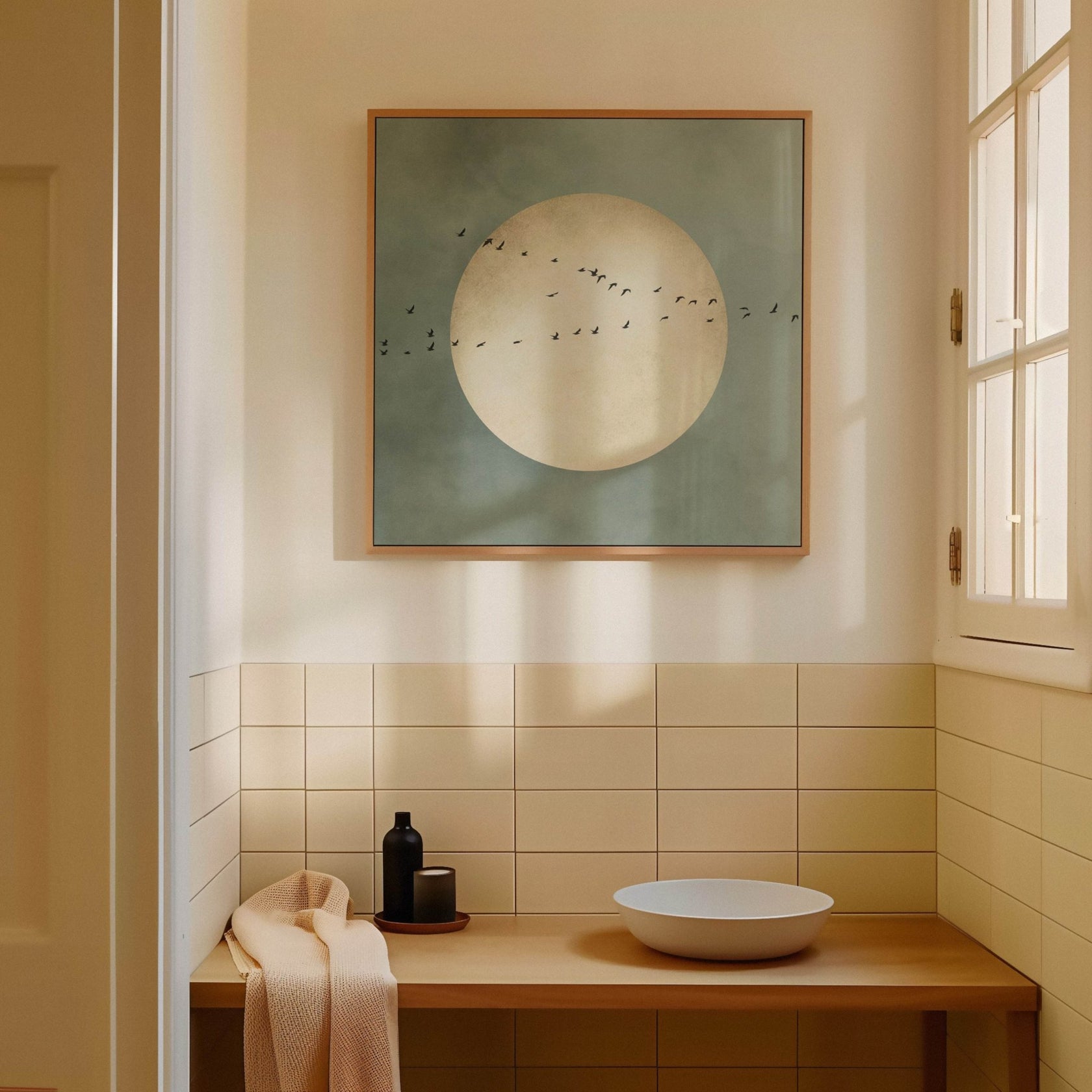 Full Moon Square Framed Canvas - Sage – AureousHome