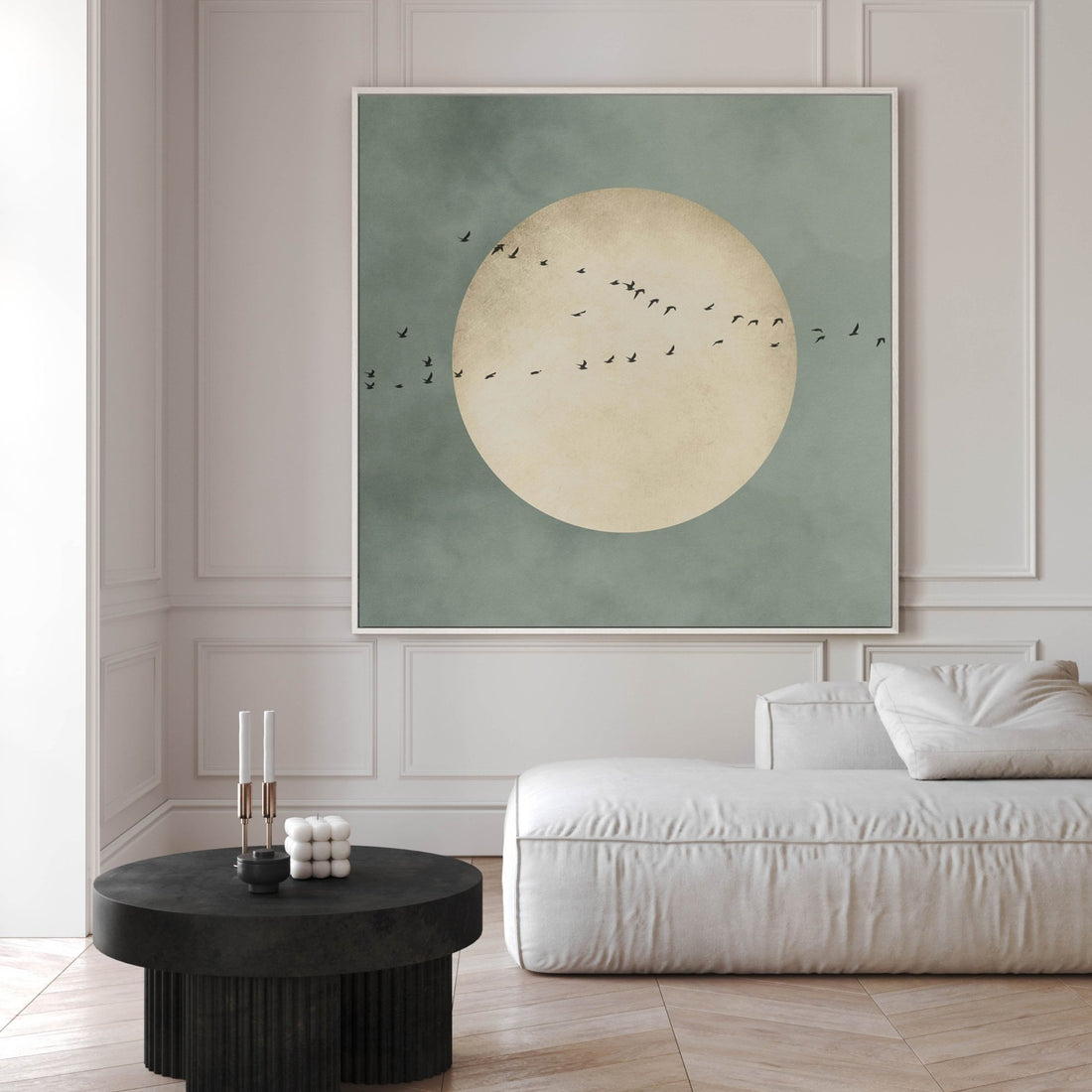 Full Moon Square Framed Canvas - Sage – AureousHome