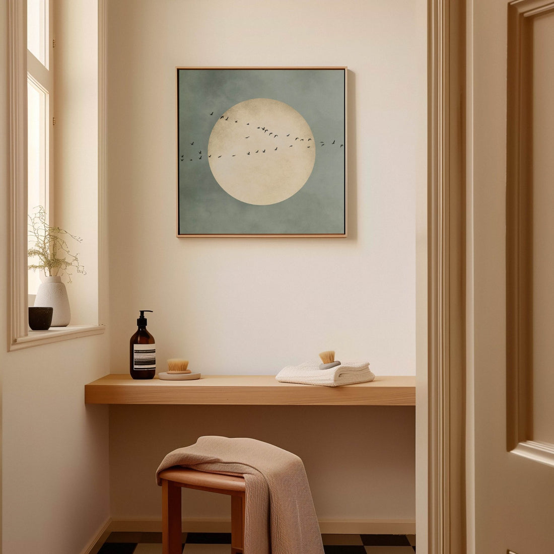 Full Moon Square Framed Canvas - Sage – AureousHome