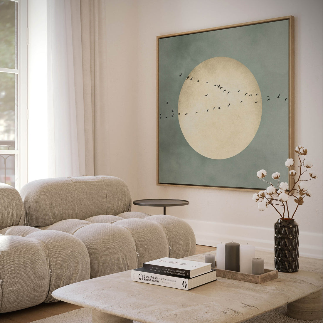 Full Moon Square Framed Canvas - Sage – AureousHome